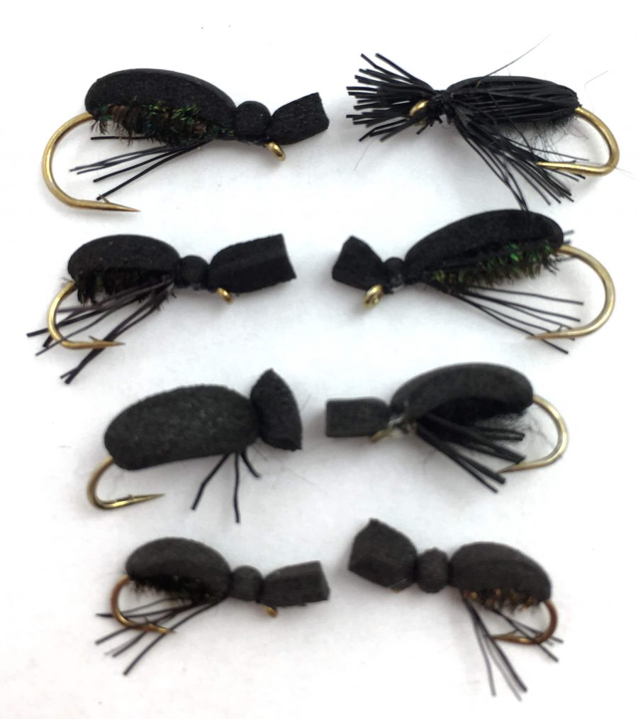 Fly Fishing BLACK BEETLE Set of Eight(8) sized 10-16 for trout chub ...